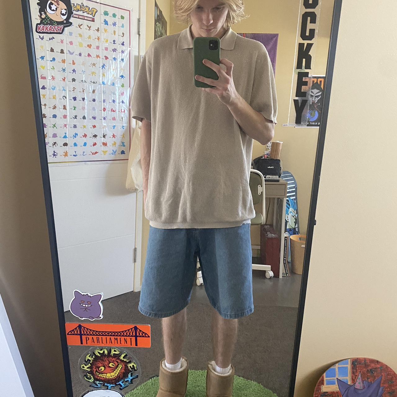 Blue denim Fast Times jorts - worn once - baggy fit... - Depop