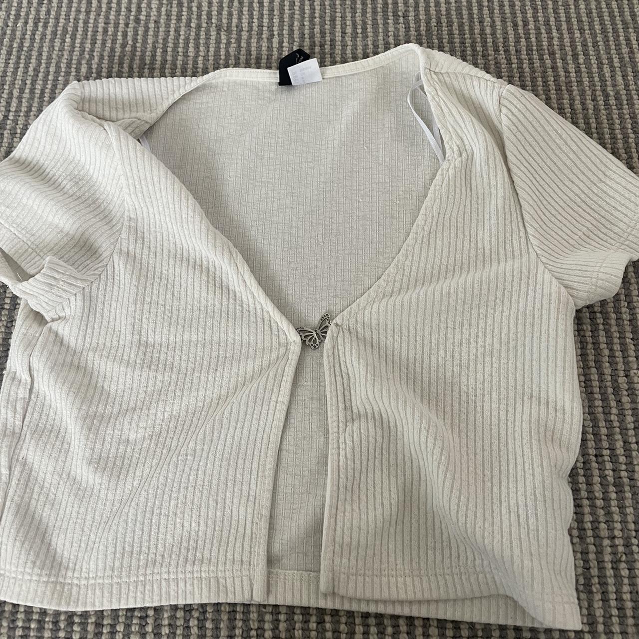 simple white t shirt, open front with embroidered... - Depop