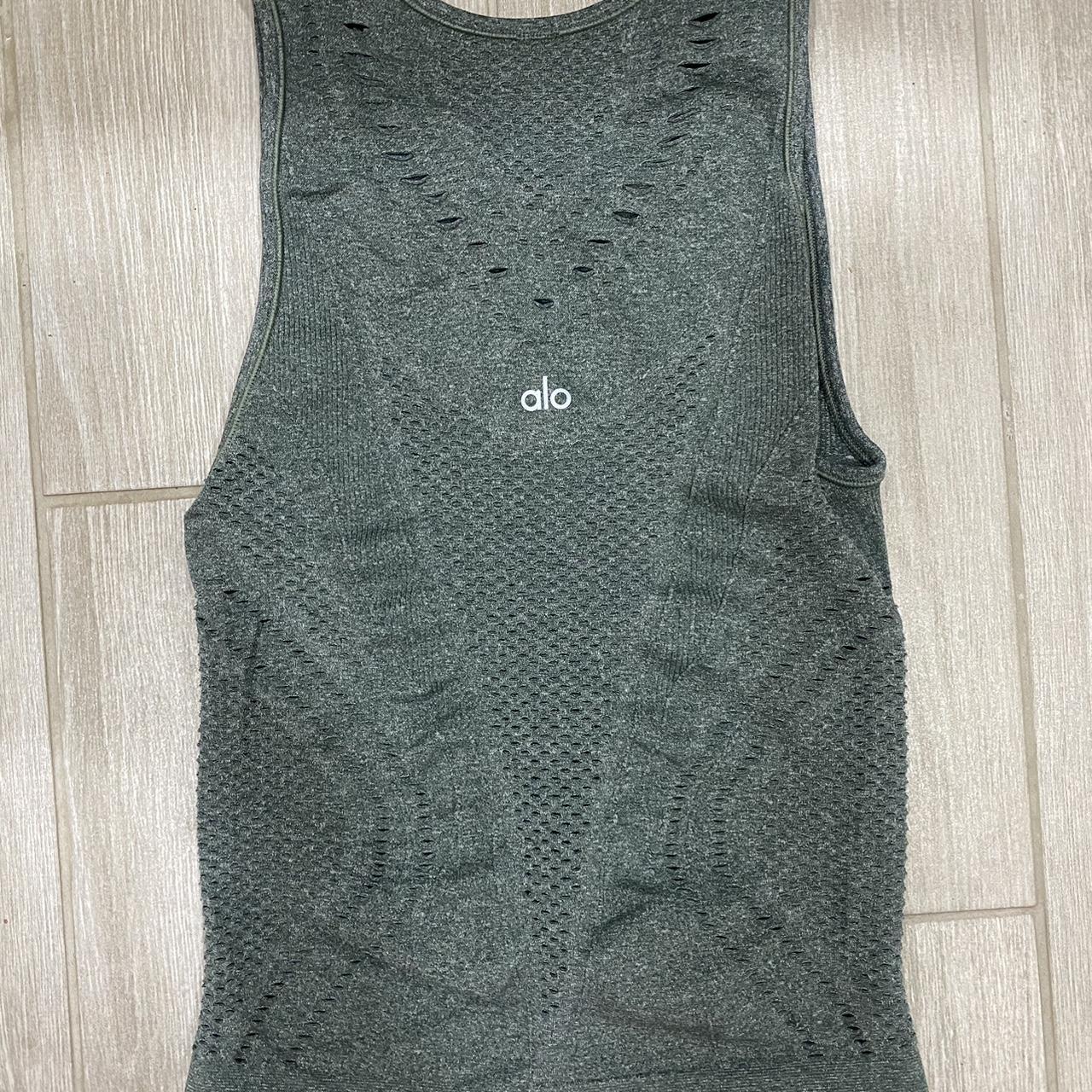 dark Green ALO workout distress tank top in great... - Depop