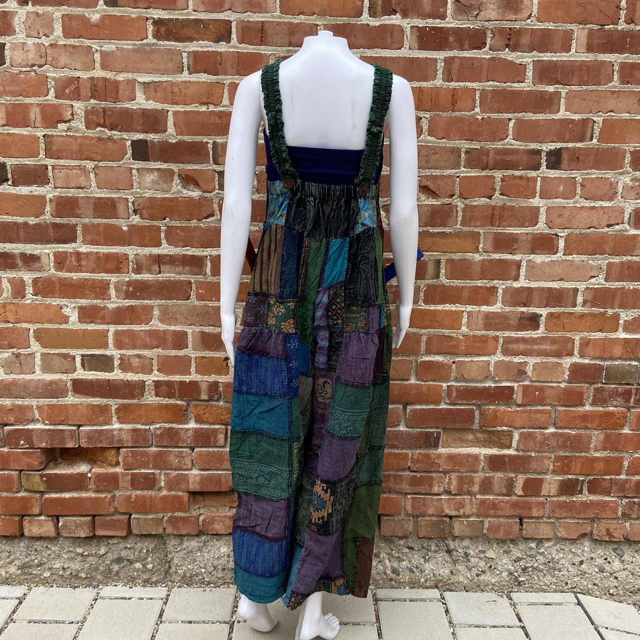 Colorful patterned patchwork overalls with large... - Depop