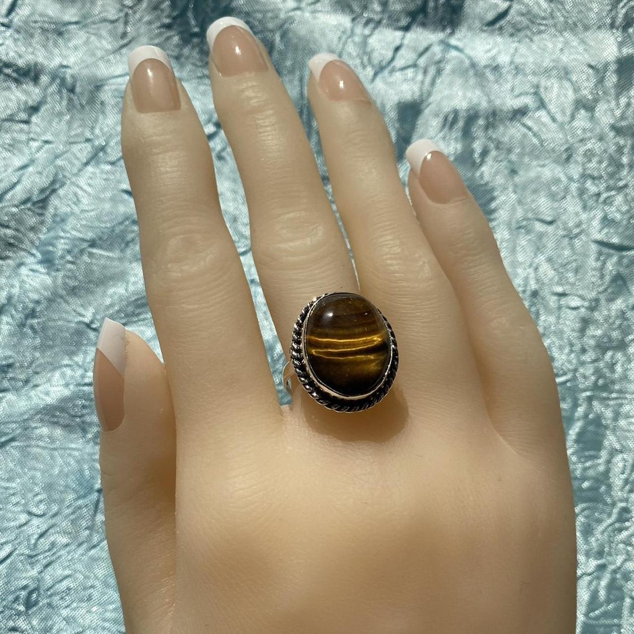 Tigers Eye shell ring with spiral design edge... - Depop