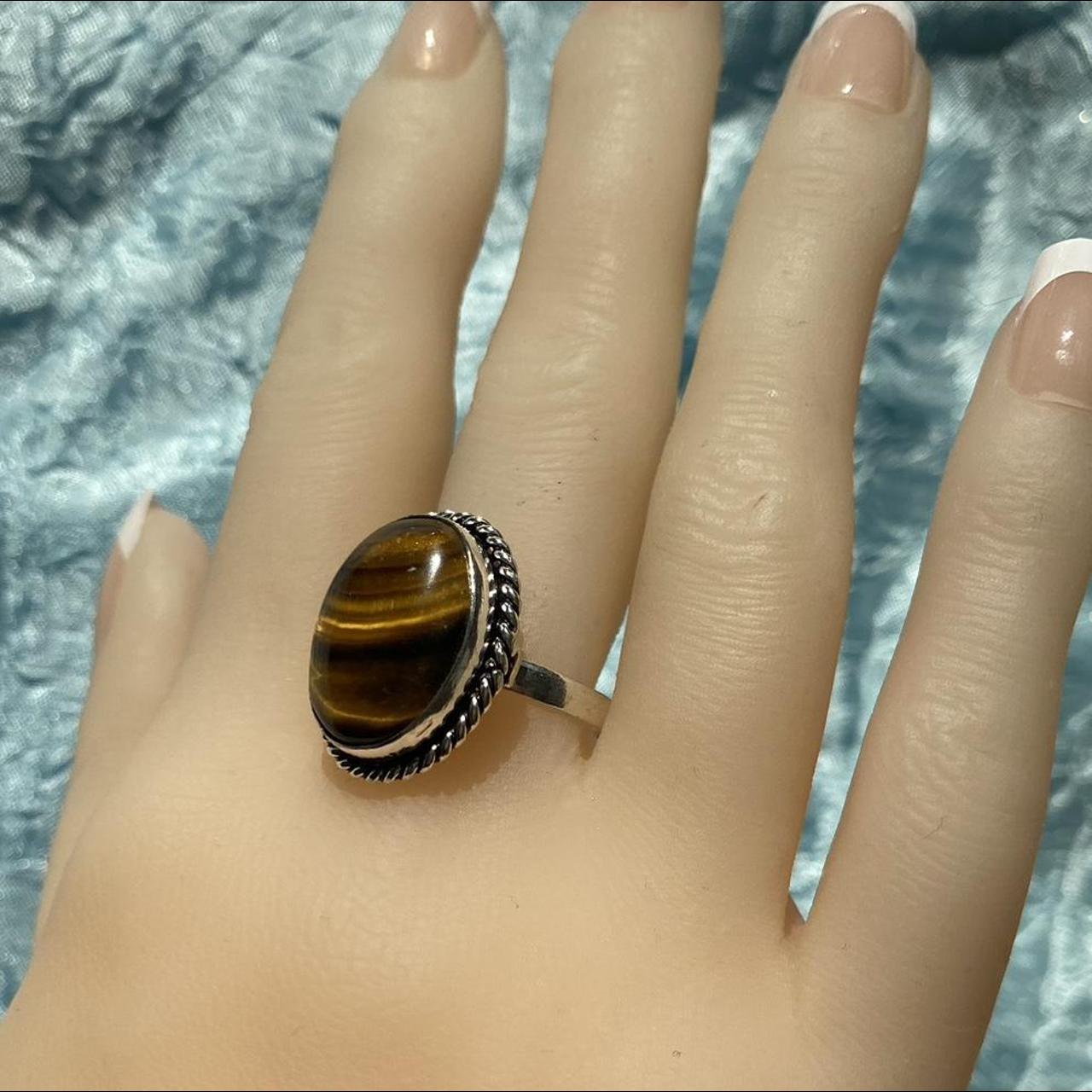 Tigers Eye shell ring with spiral design edge... - Depop