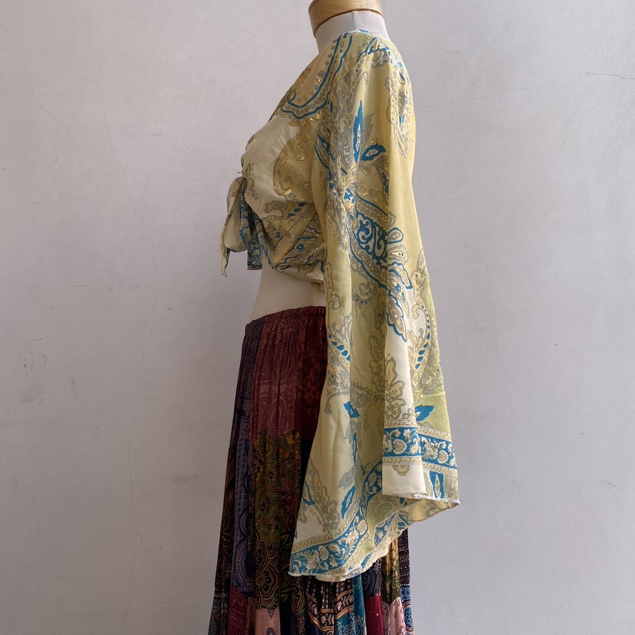 Gorgeous 70s style wrap top with gold speckles that... - Depop