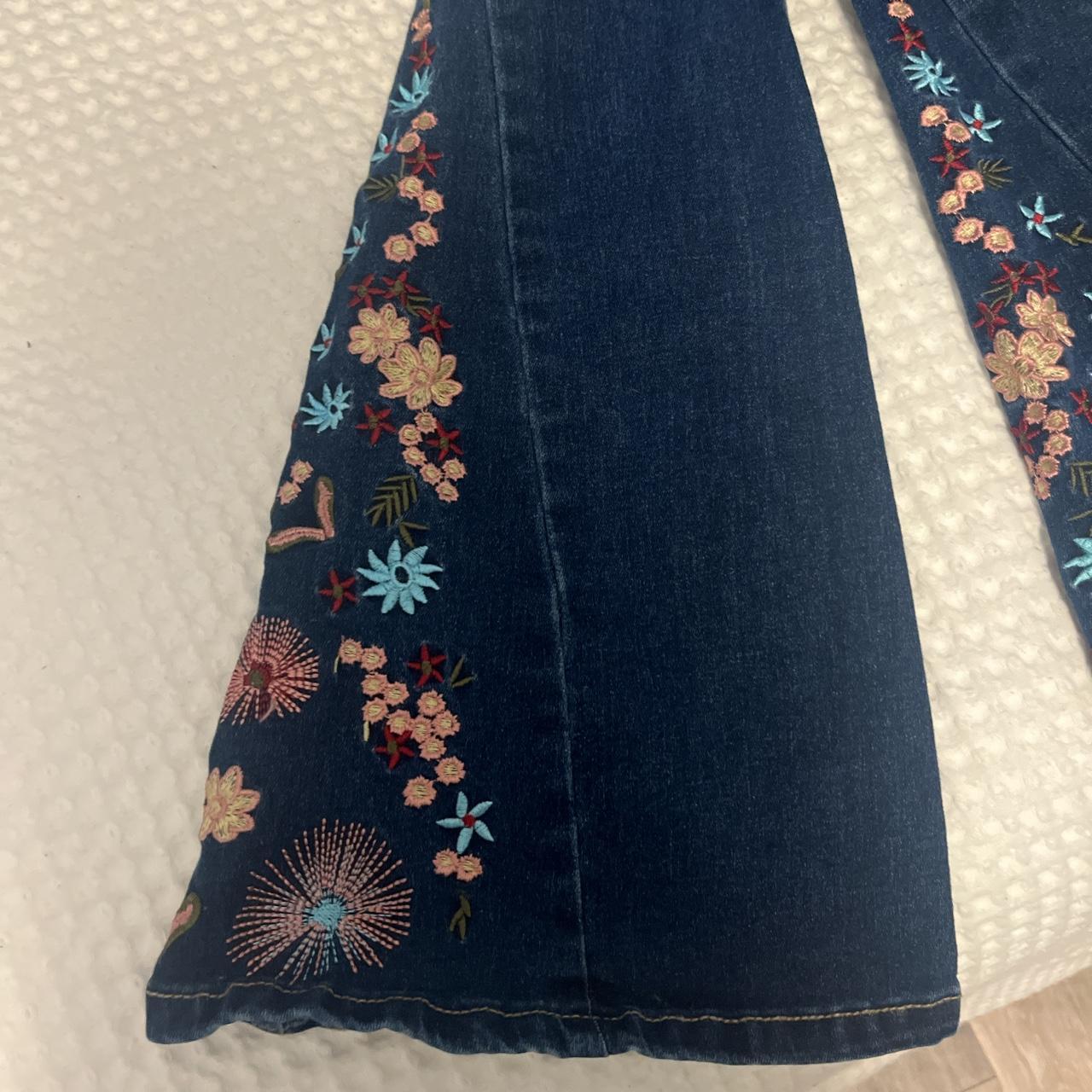 BAMBOO embroidered blue flared jeans -never worn I... - Depop