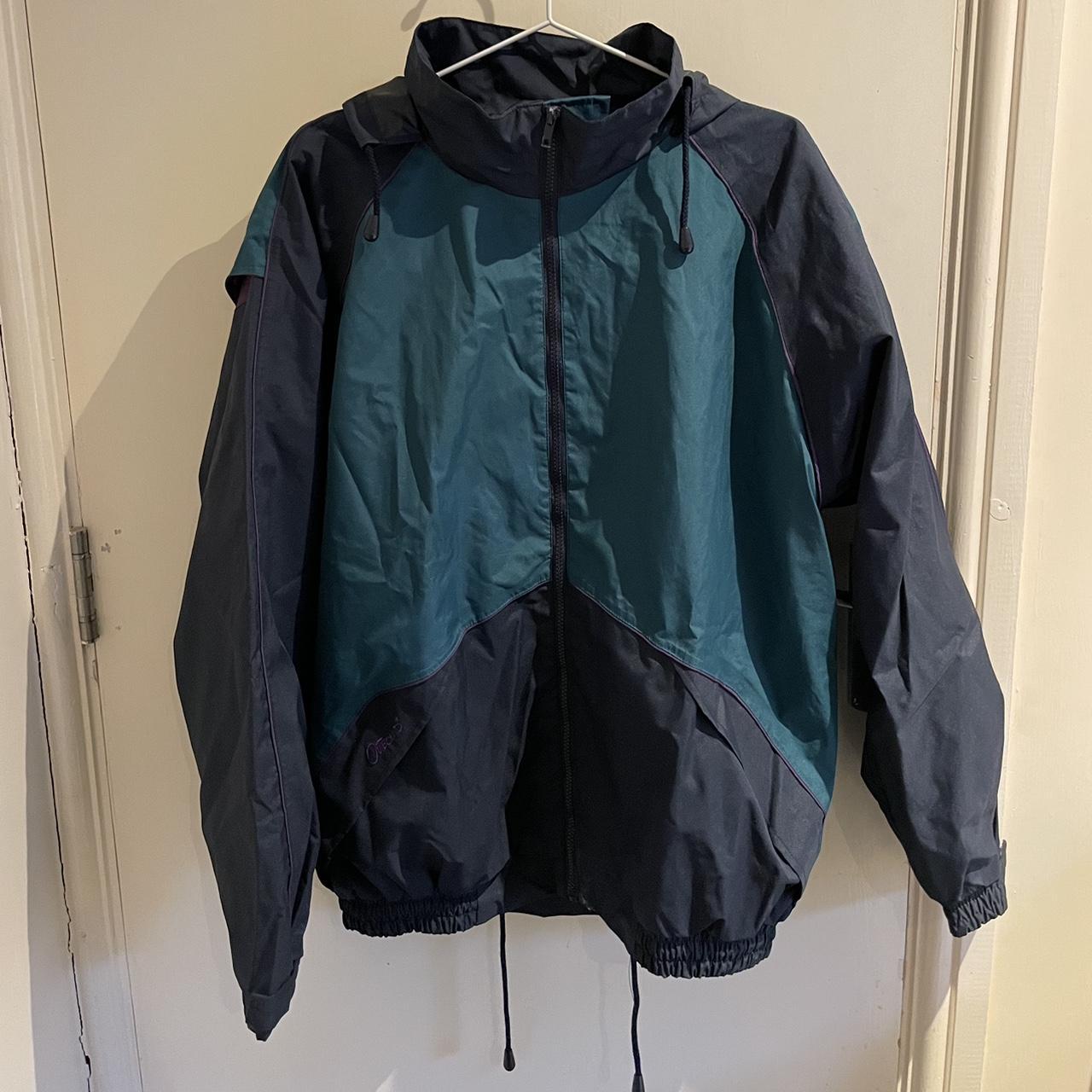 Large Navy/ Dark turquoise Retro rain jacket.... - Depop