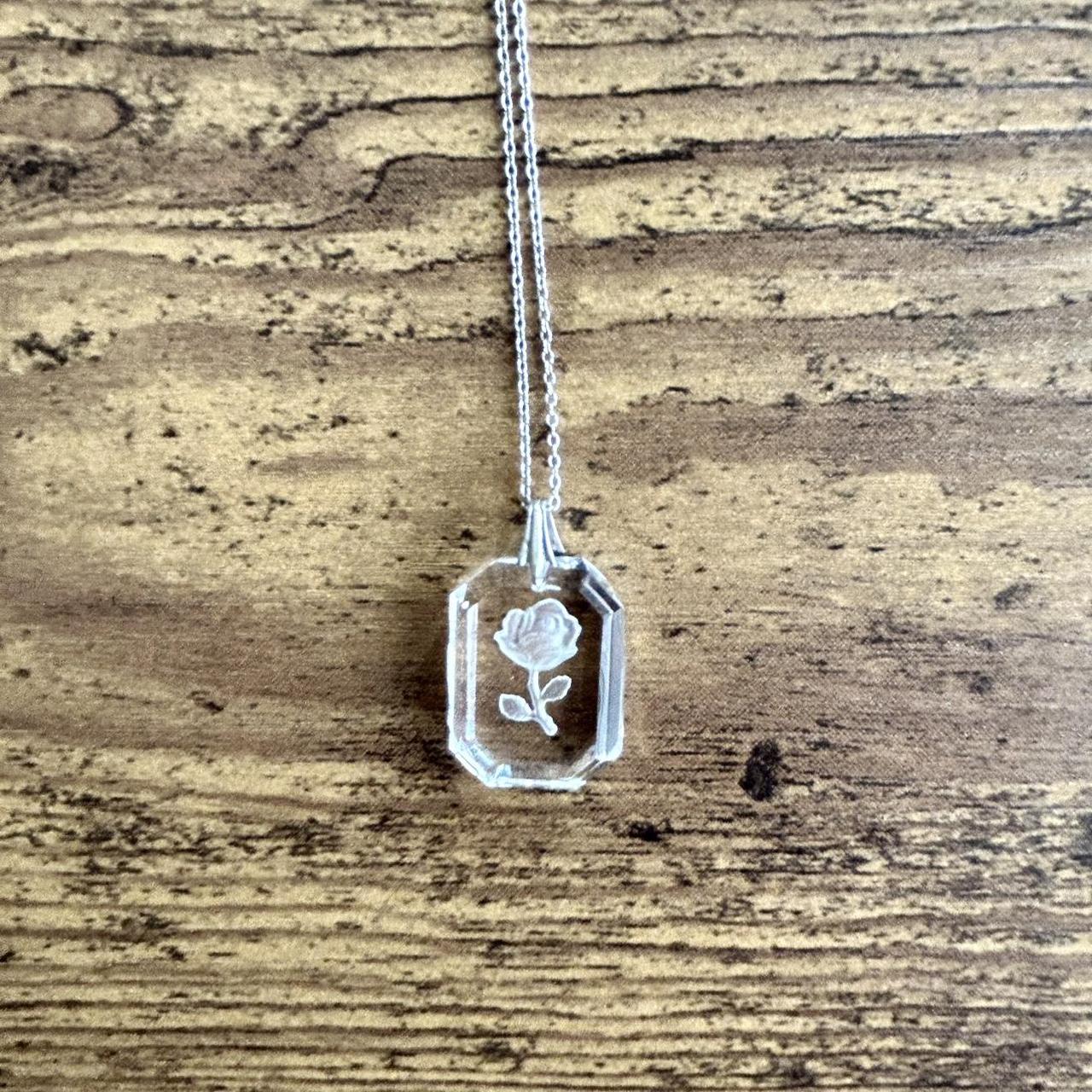 regal rose raphael etched glass rose necklace (s925,... - Depop