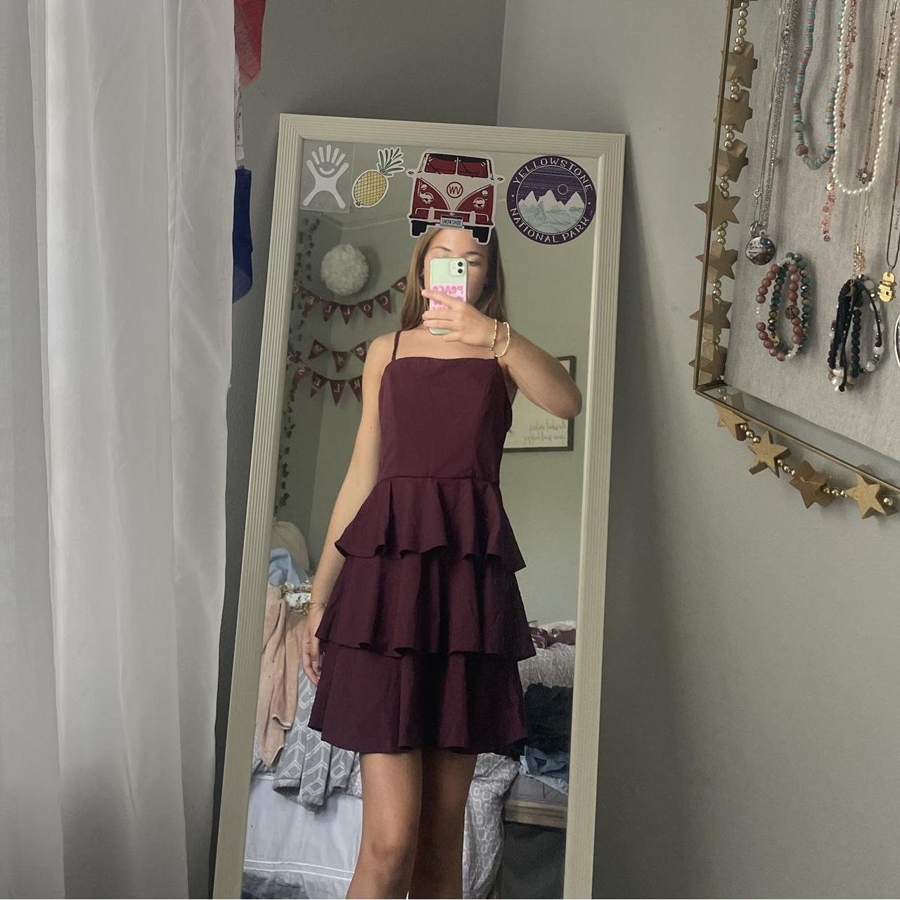 Super cute maroon ruffle dress!🍓 would be a great... - Depop