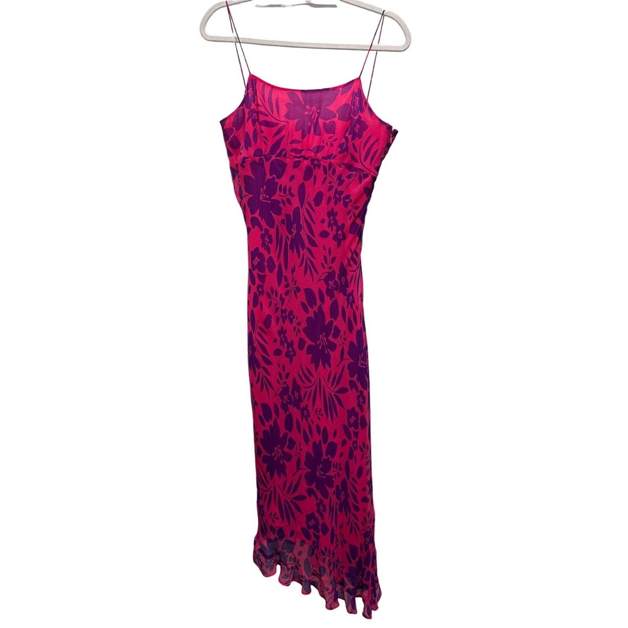 Y2K ICE Pink Silk Floral Maxi Baby Doll Asymmetrical... | Depop