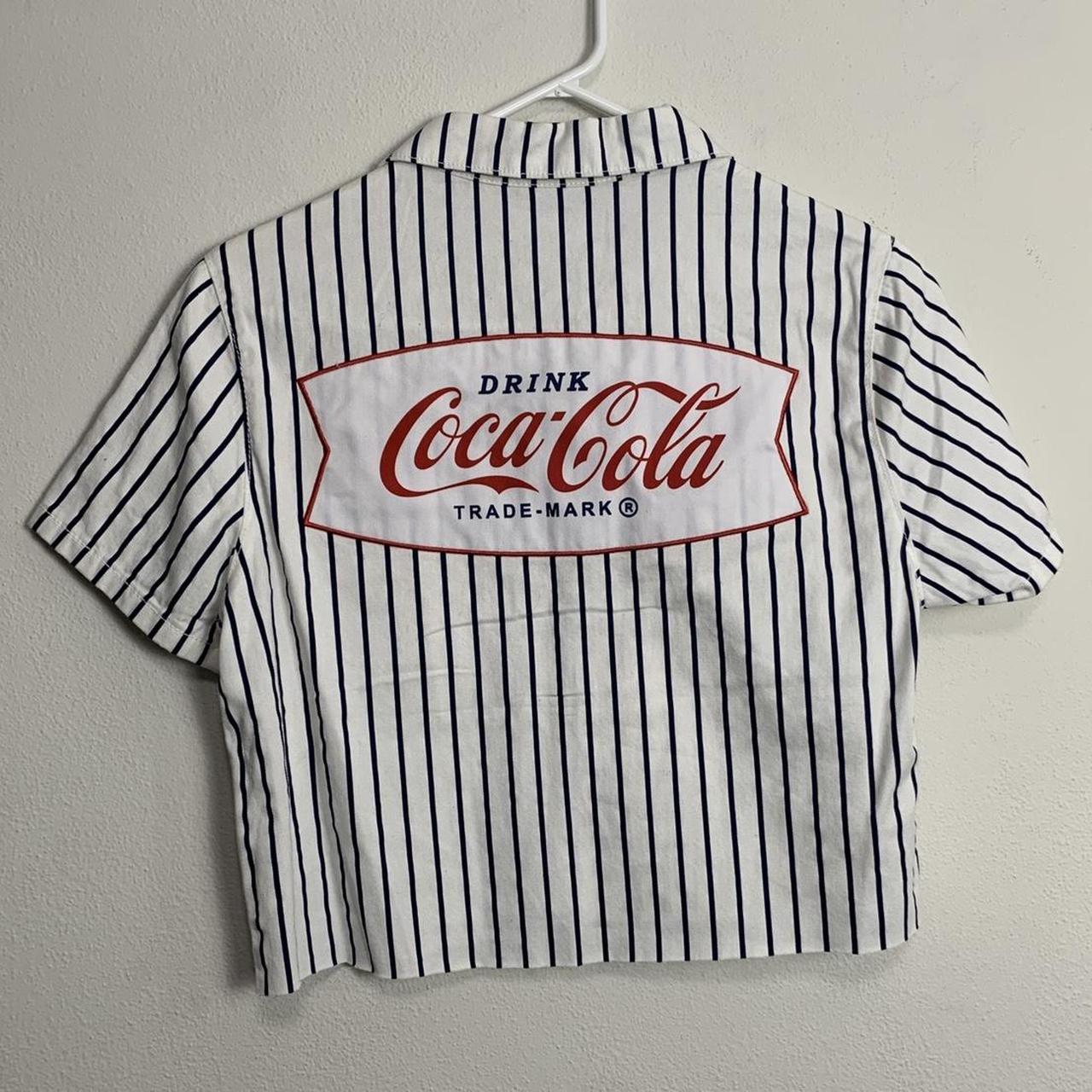 Coca-Cola Women's White and Navy Shirt | Depop