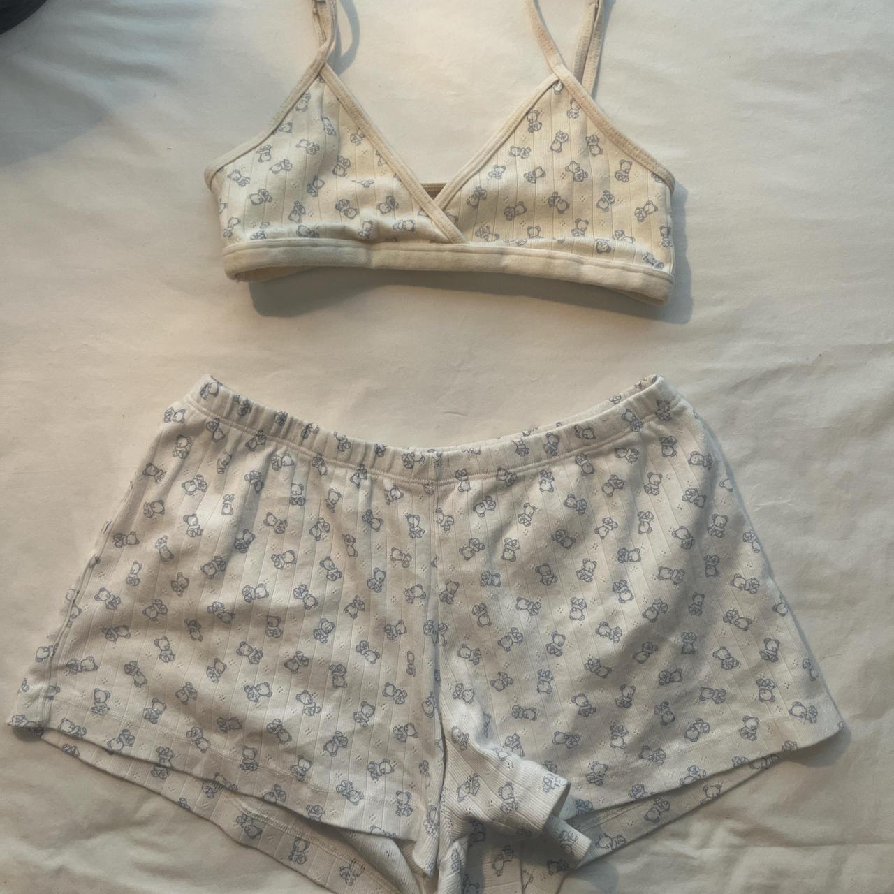 brandy melville bears set eyelet bra top and... - Depop