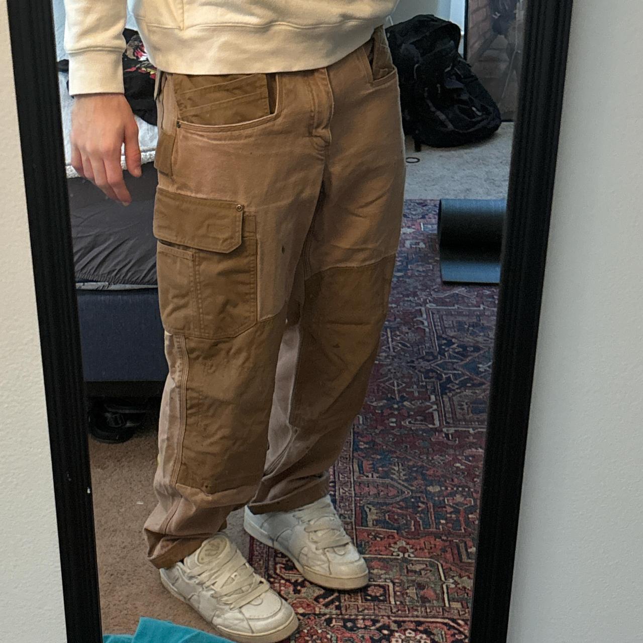 Distressed brown and tan cargo pants Some wear and... - Depop