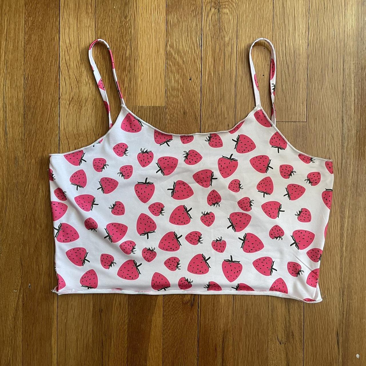 super cute strawberry crop top!! super comfy :)) tag... | Depop
