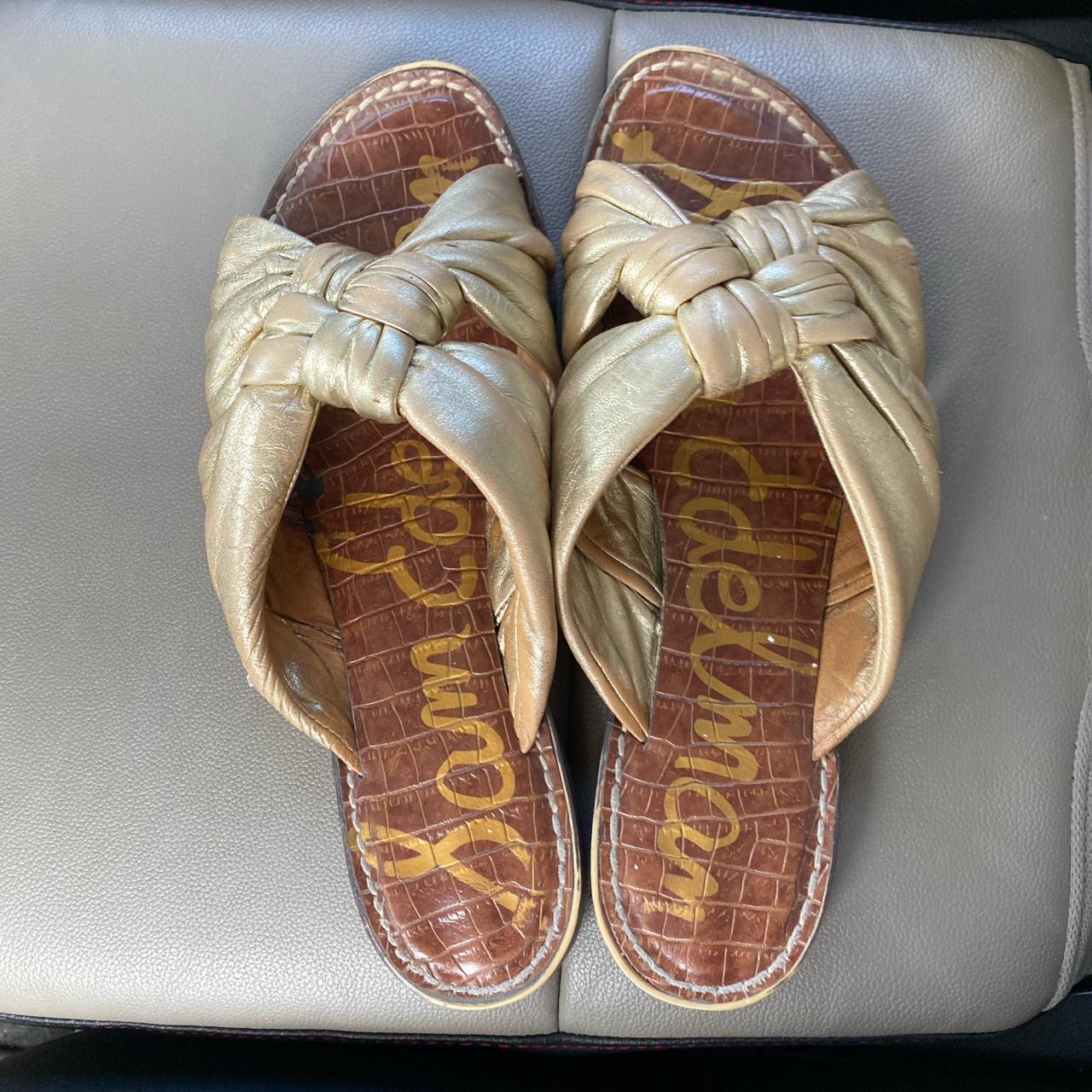 Sam Edelman gold and leather slides. These shoes are... - Depop