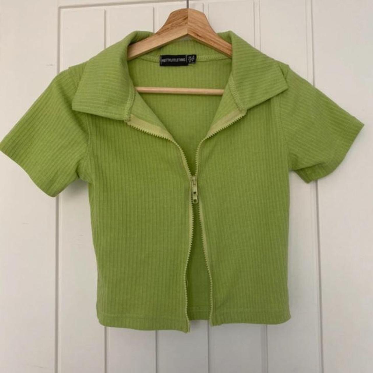PLT green zip up crop top never worn | Depop