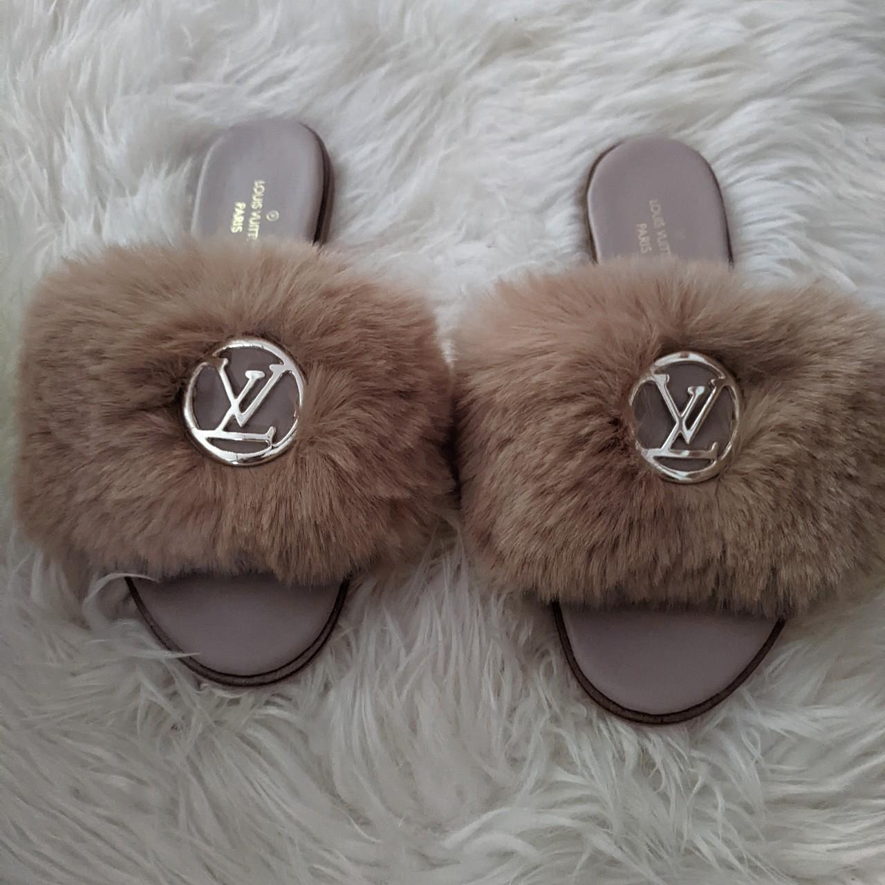 Fluffy mules size 40 LV inspired brought from an... - Depop