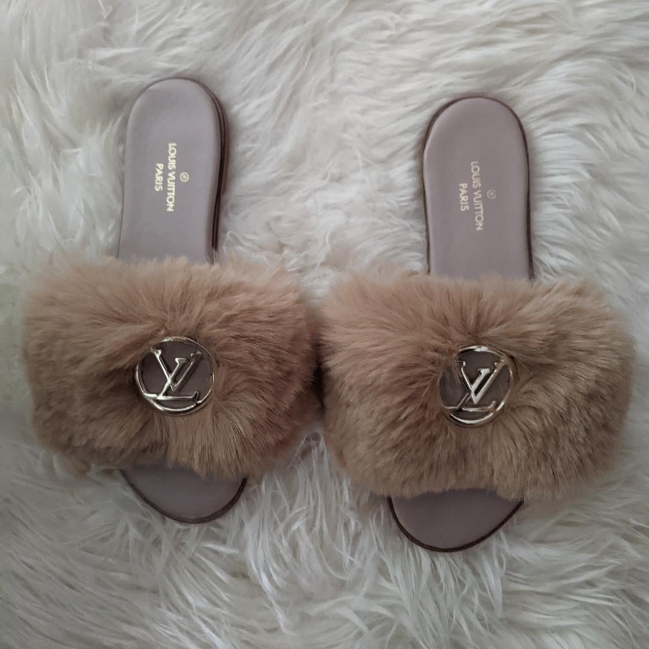 Fluffy mules size 40 LV inspired brought from an... - Depop