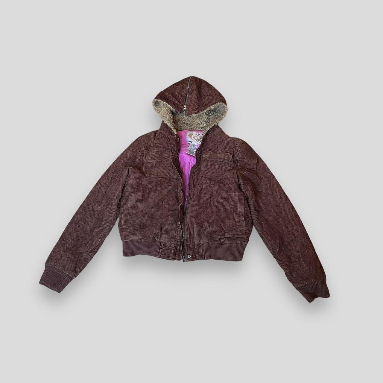 Vintage y2k 2000s Roxy brown corduroy hooded spring... - Depop