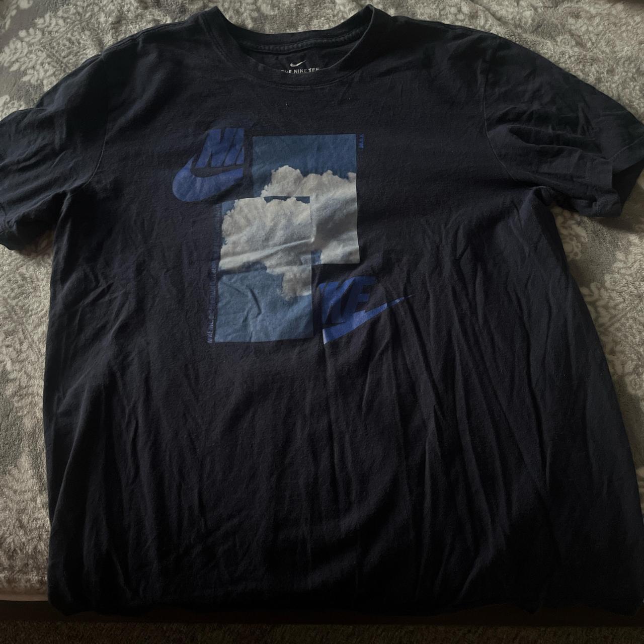 Nike dark blue and light blue graphic tee - Depop