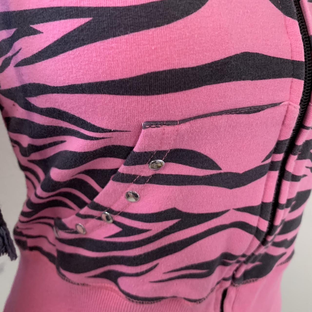 pink and black zebra print zip up hoodie skull and... - Depop