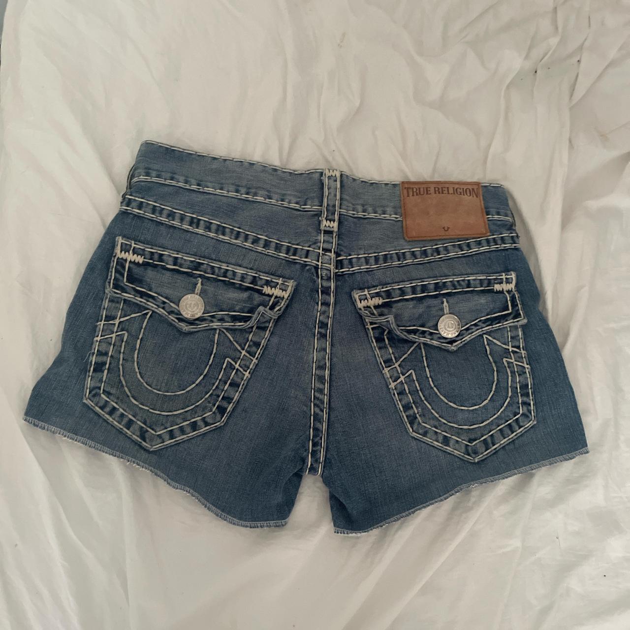 true religion white stitch shorts waist 31 perfect... - Depop