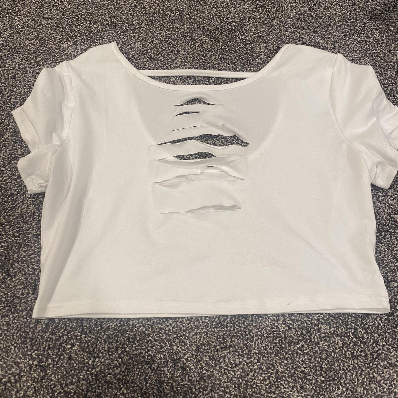 white crop top with open front and back - Depop