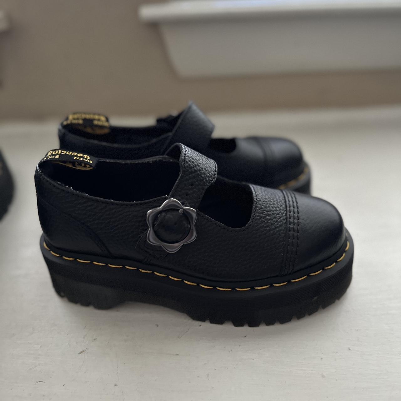 DR MARTENS ADDINA FLOWER BUCKLE LEATHER PLATFORM... - Depop