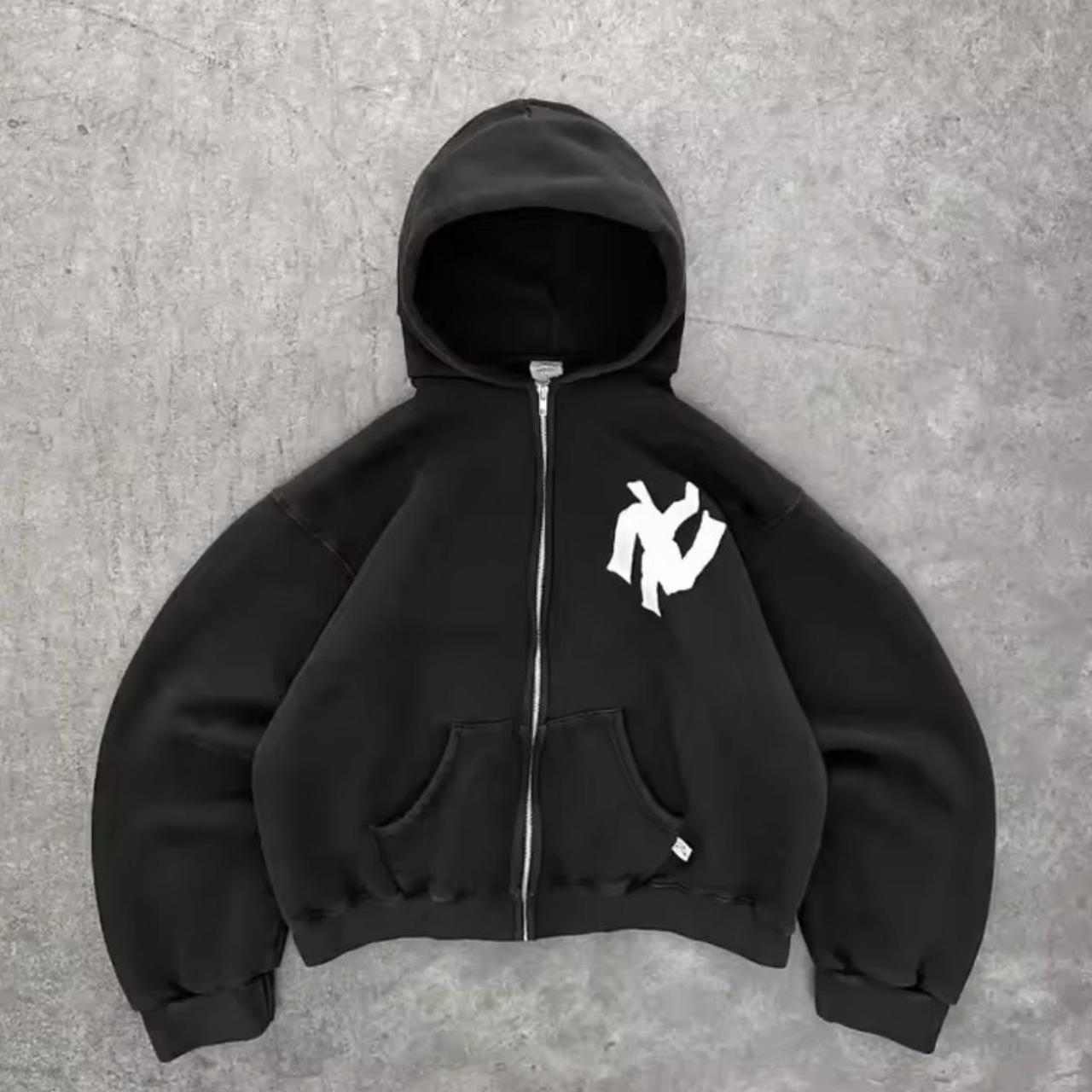 Vintage Black Oversized Zip-Up Hoodie ... | Depop