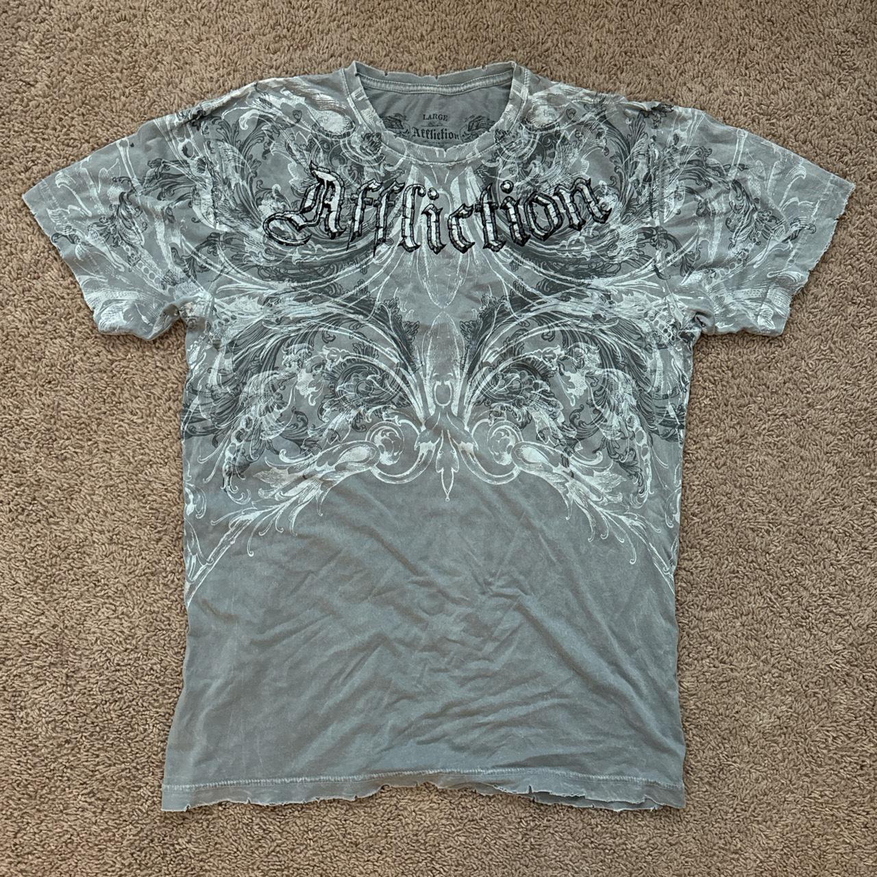 Affliction shirt fleur de lis and patterns on front... - Depop