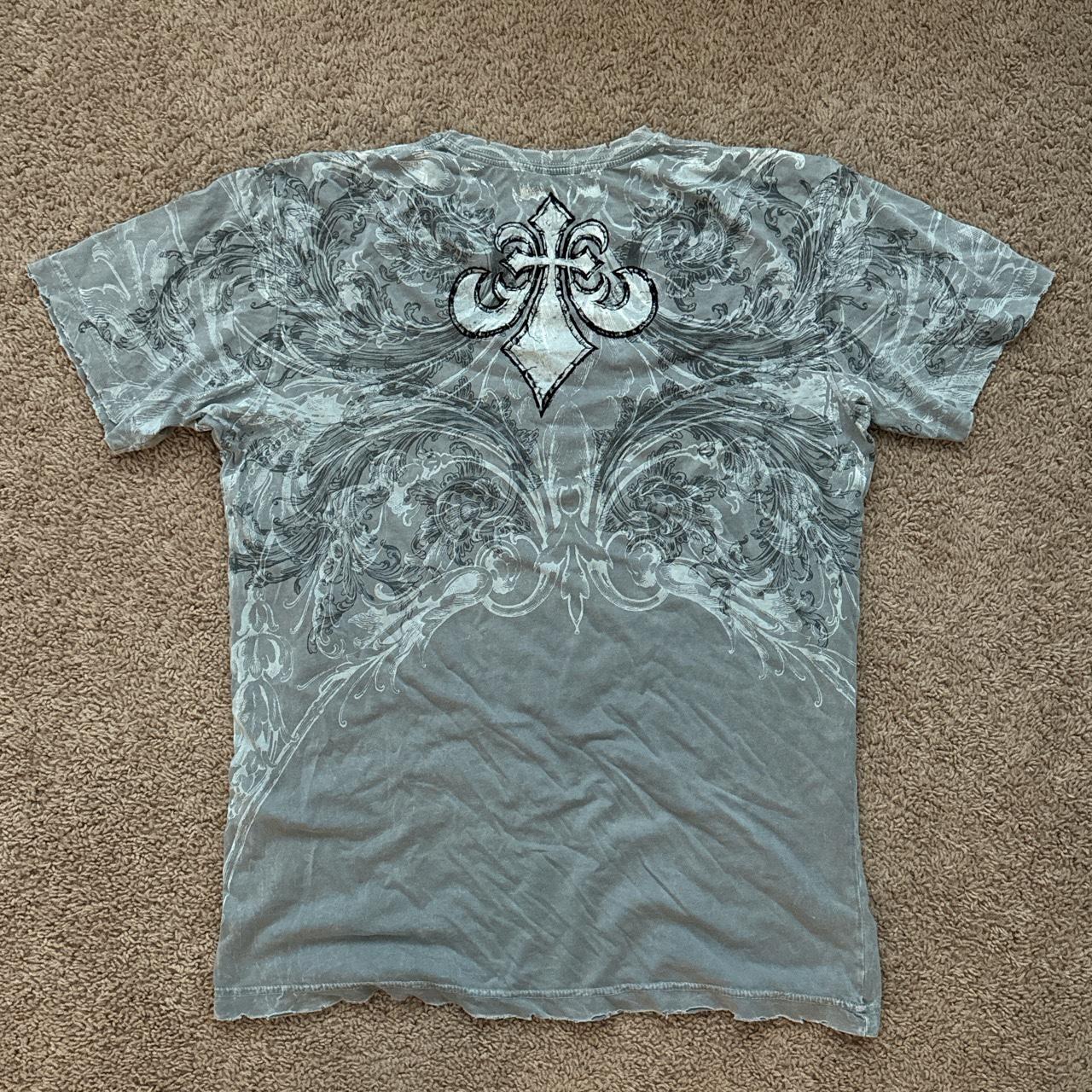 Affliction shirt fleur de lis and patterns on front... - Depop