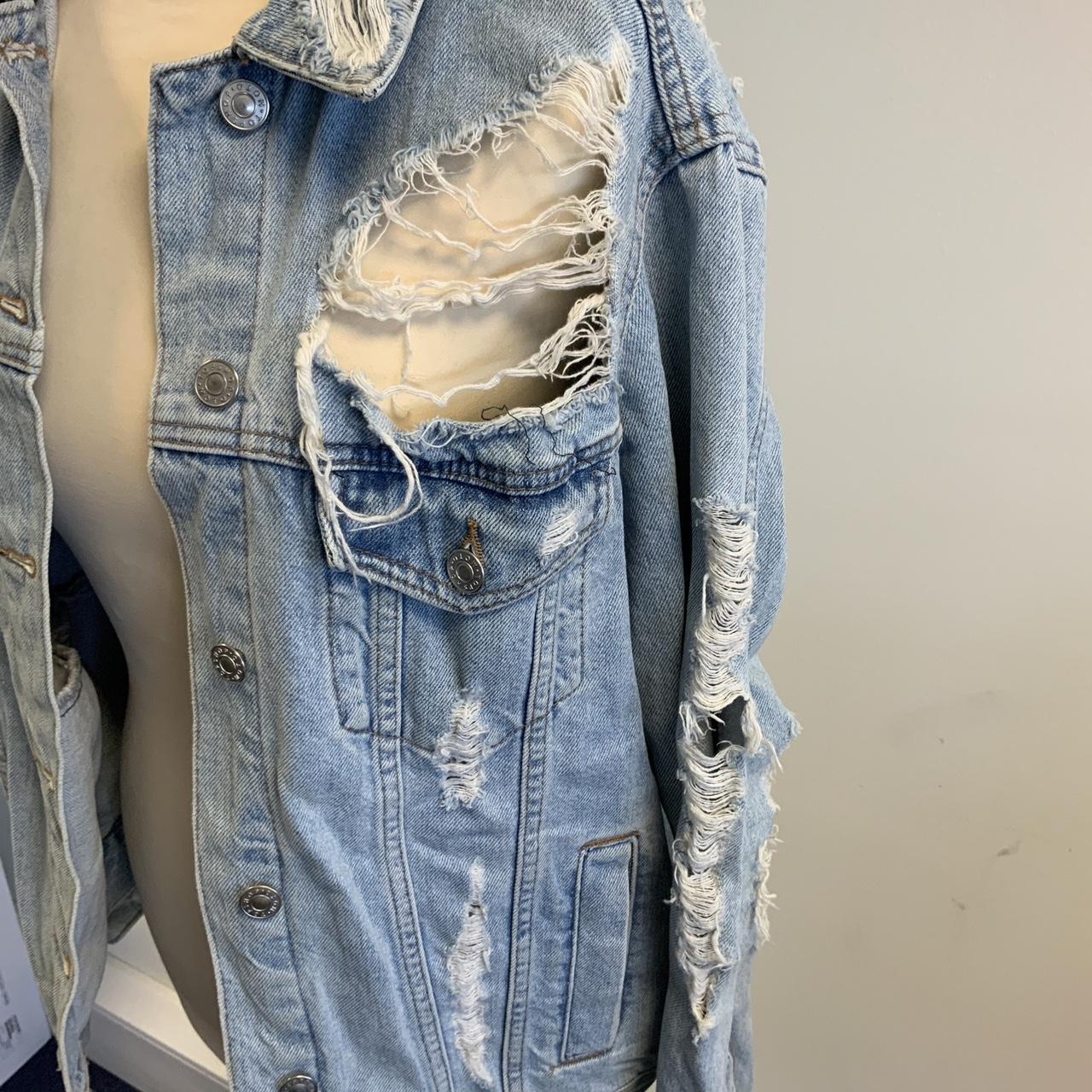 Ladies blue ripped denim jacket Topshop size... - Depop