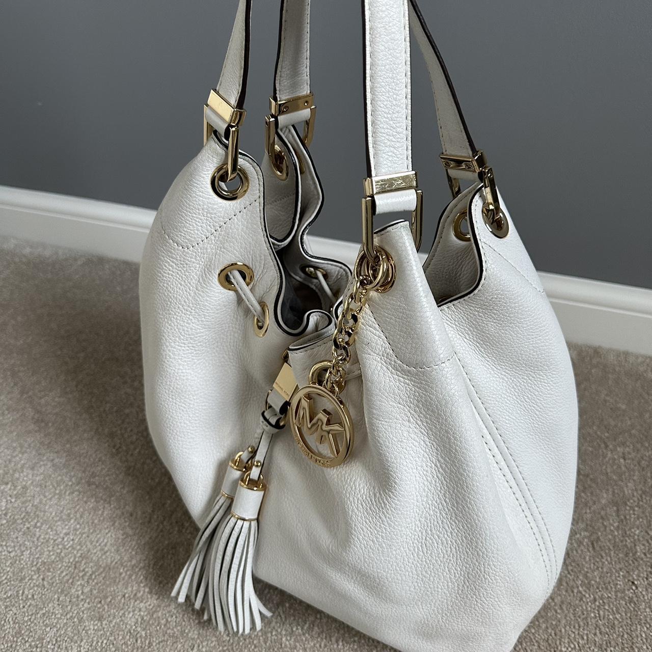 Michael Kors white shoulder bag with gold hardware... - Depop