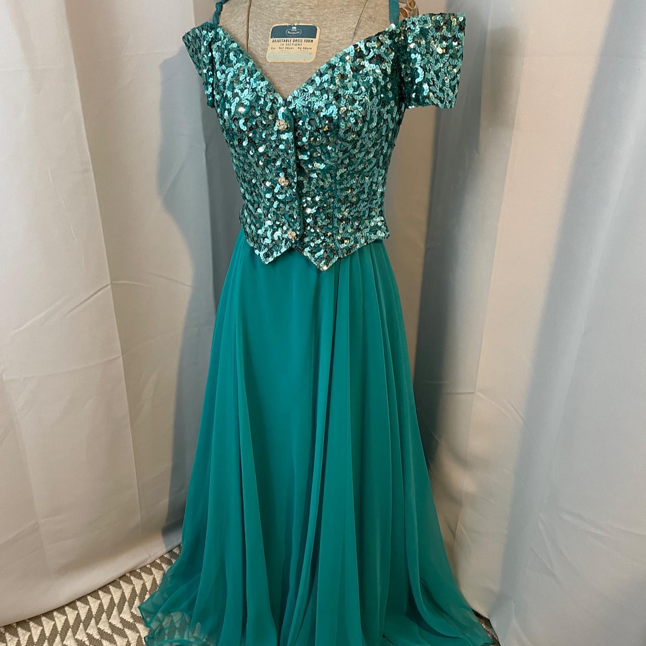 80s Princess Ariel Formal Gown Party Dress Teal... - Depop