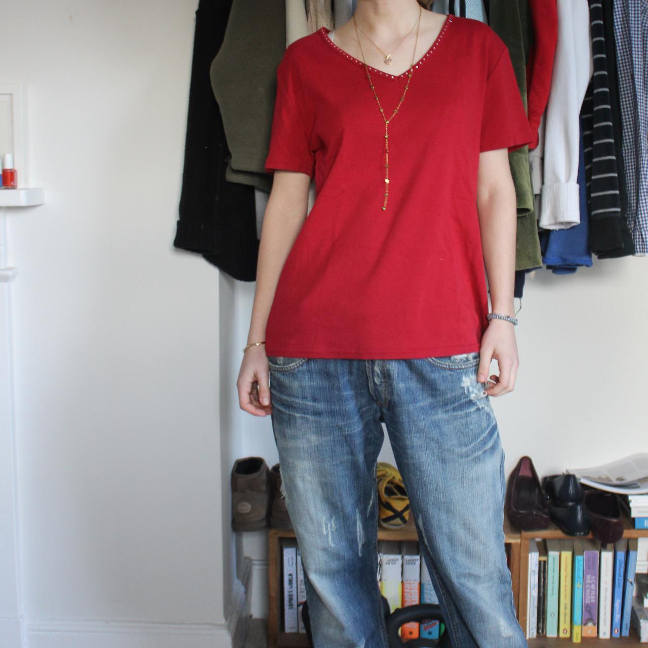 bonne marche red sequenced v neck t shirt very cool... | Depop