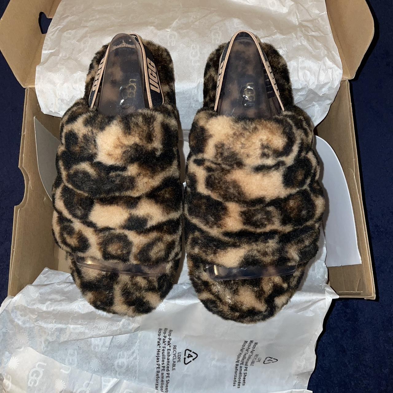 UGG Black and Cream Slides | Depop