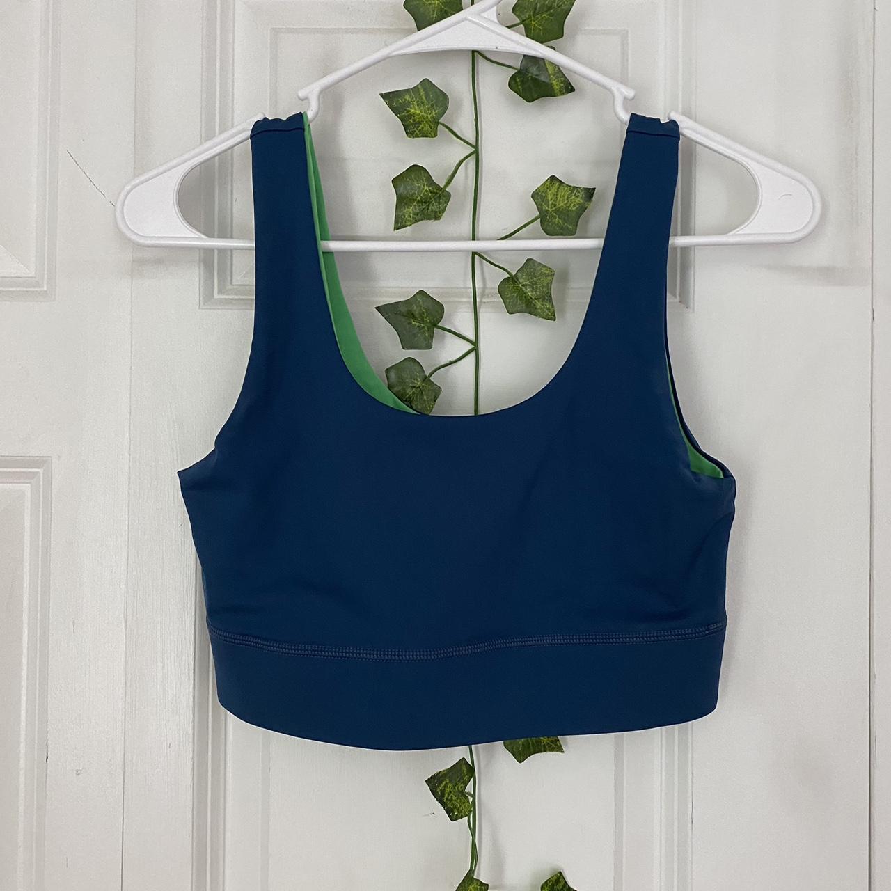 Fabletics Women's Blue and Green Bra | Depop