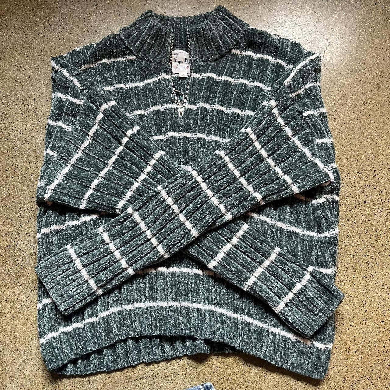 Teal Striped Hippie Rose Sweater Basically brand new... - Depop