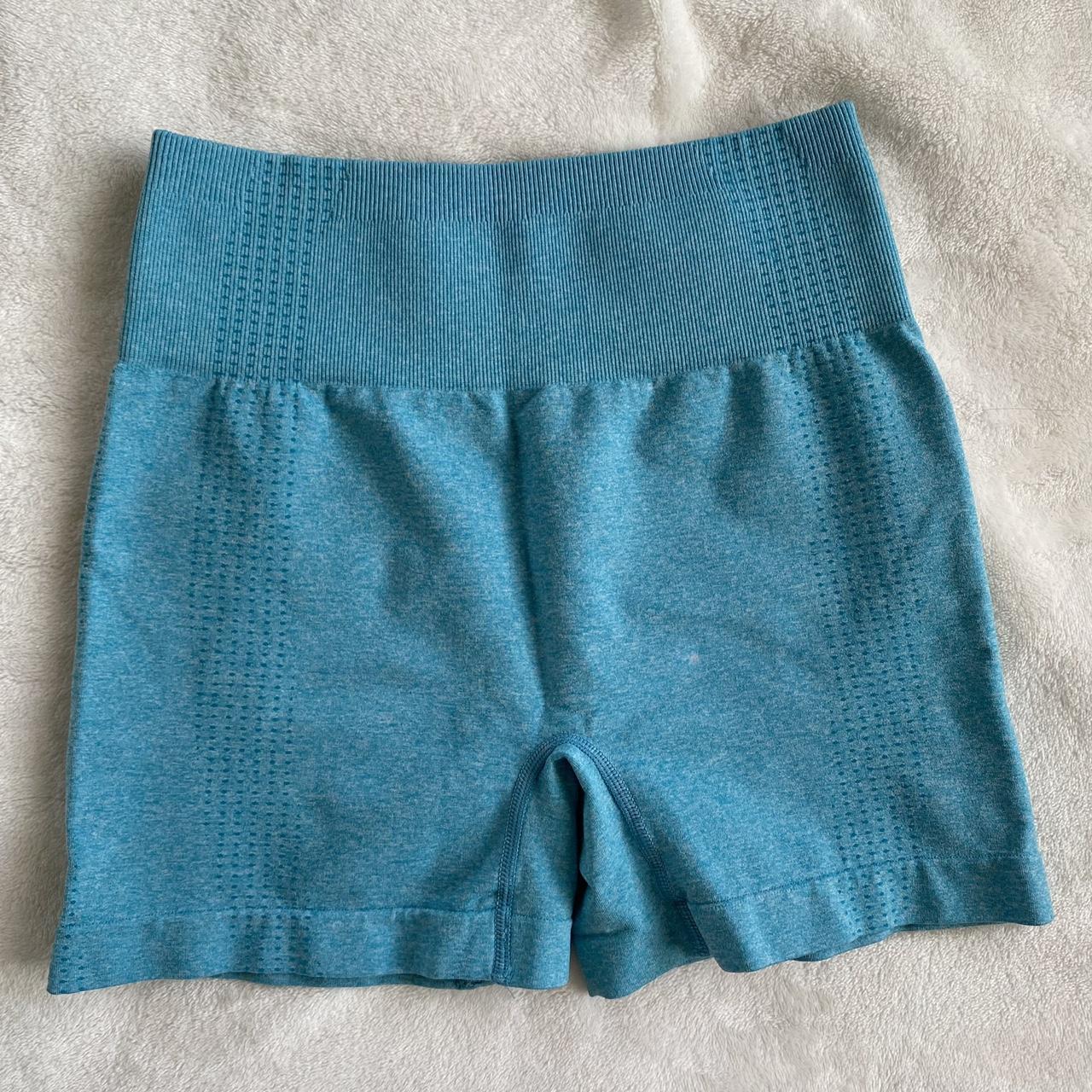 BLUE WORKOUT SHORTS • no booty scrunch but still... - Depop