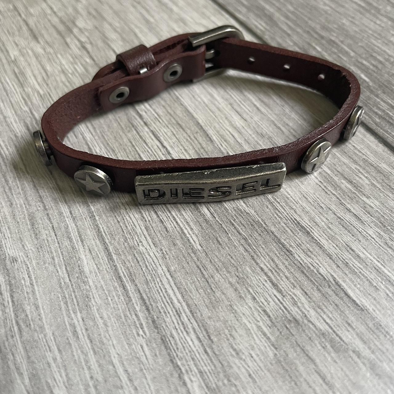 Brown leather adjustable Diesel bracelet #diesel... - Depop