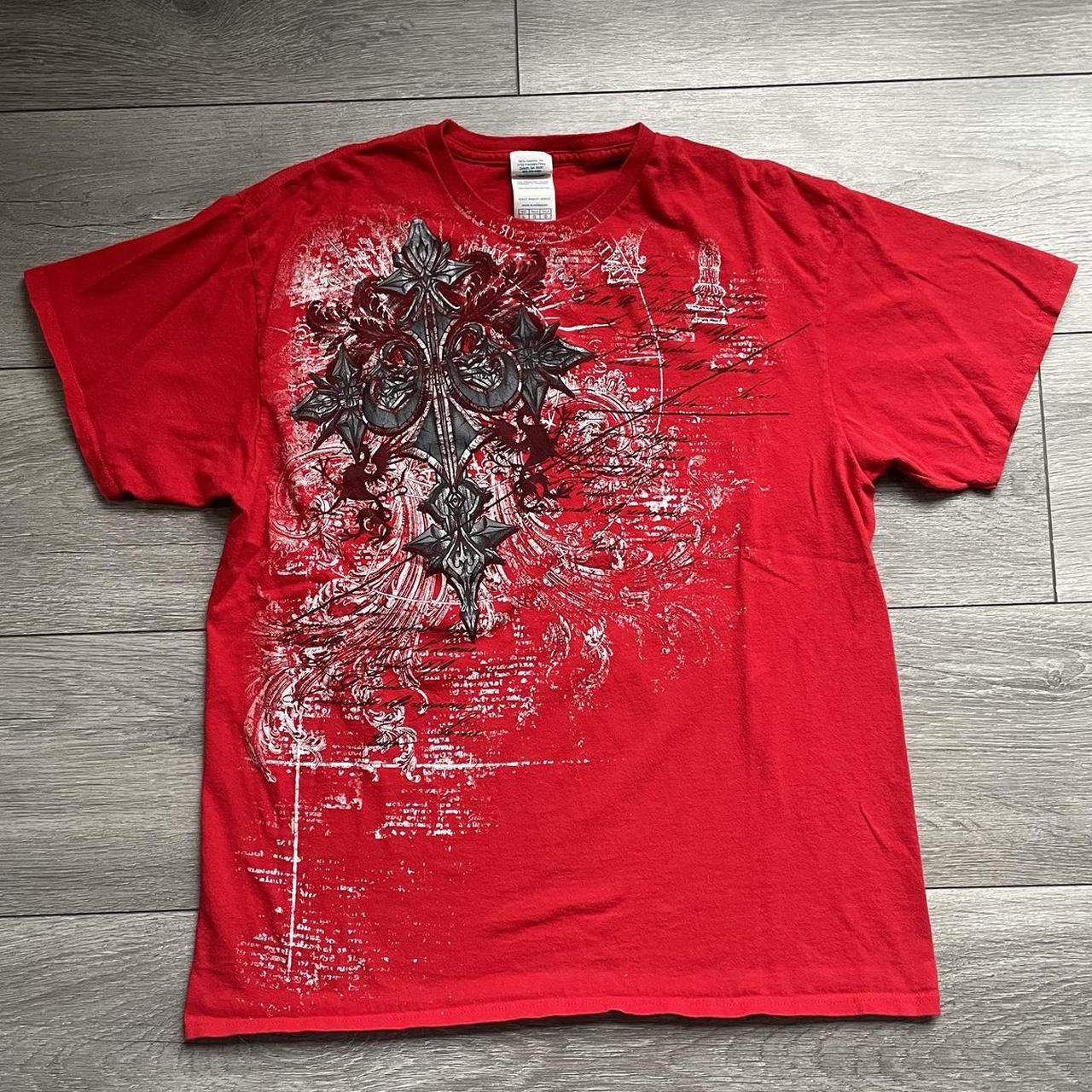 Red Affliction style y2k tee Tagged large but fits... - Depop