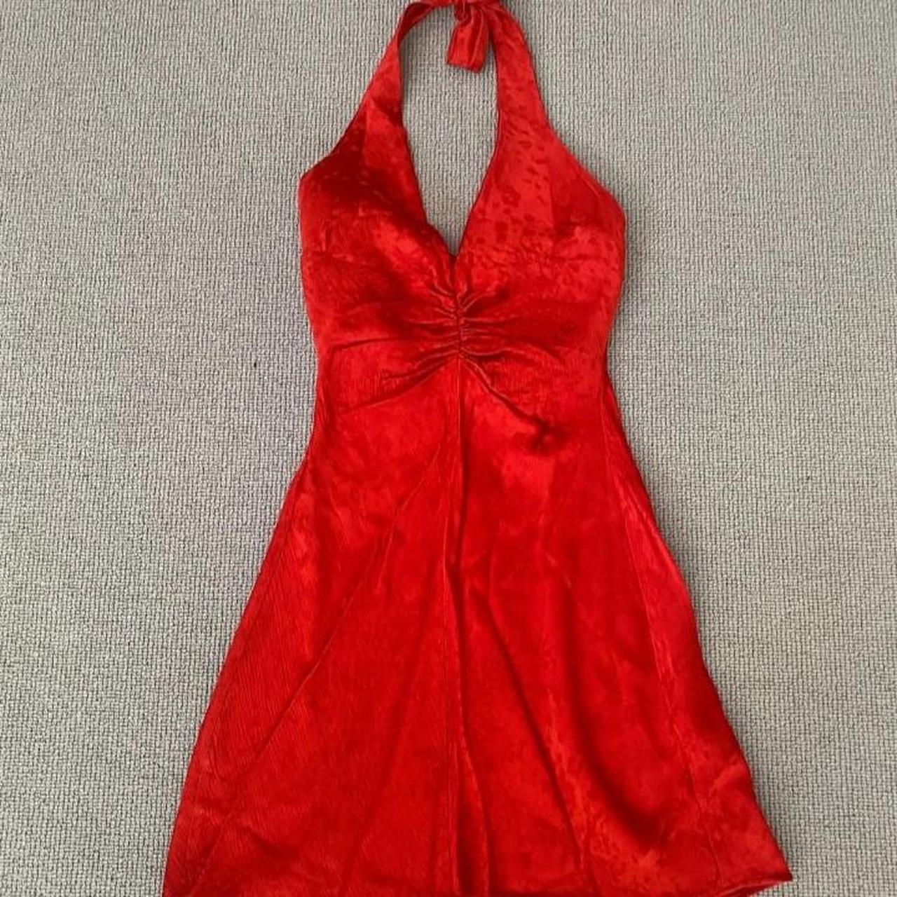 Zara red satin halter neck backless mini dress small - Depop