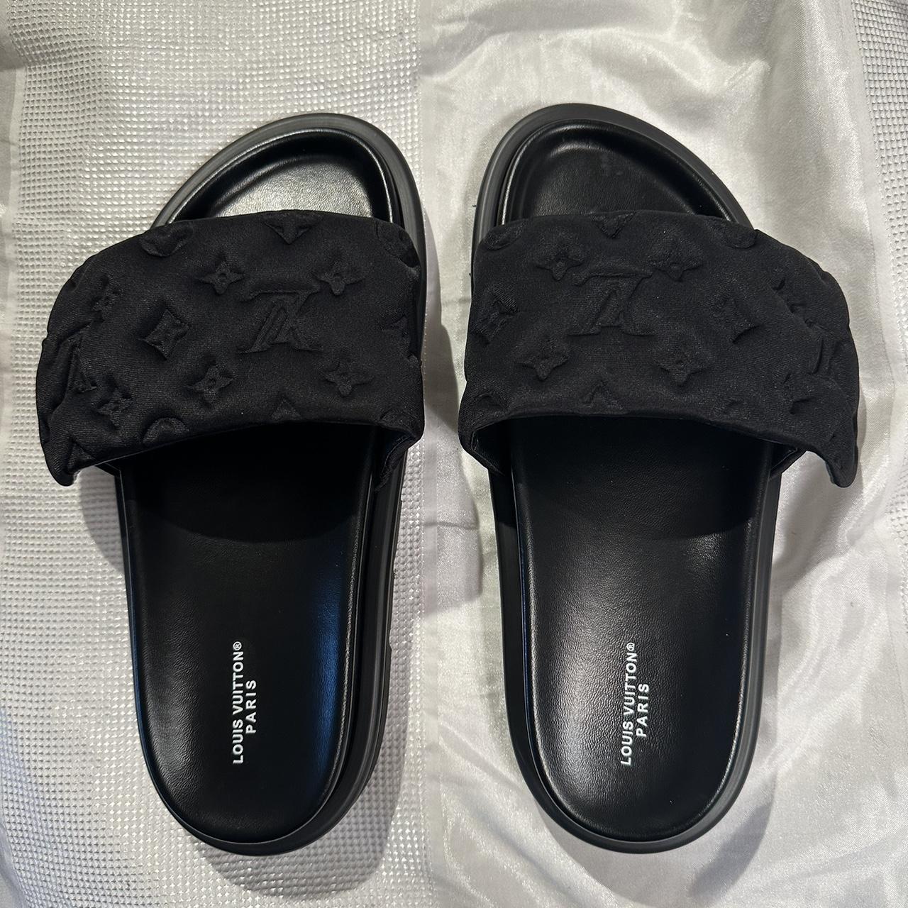 Black LV Pool Pillow Slides Extremely comfortable... - Depop