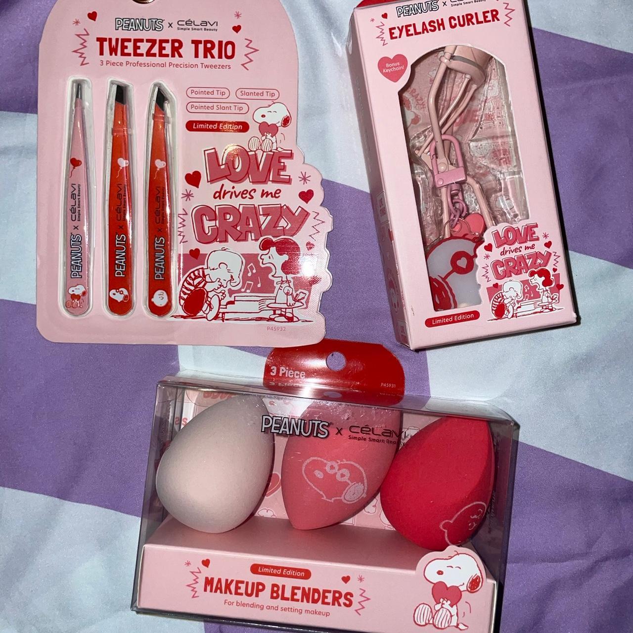 Peanuts makeup blender set 🩷 1 3 piece tweezers 1... | Depop
