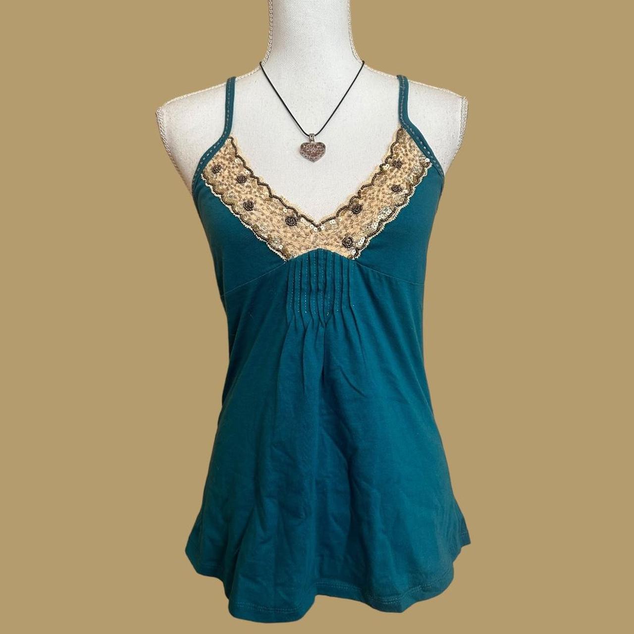 🥀Y2k Beaded Fairy Cami🥀 brand: copper key -teal... - Depop