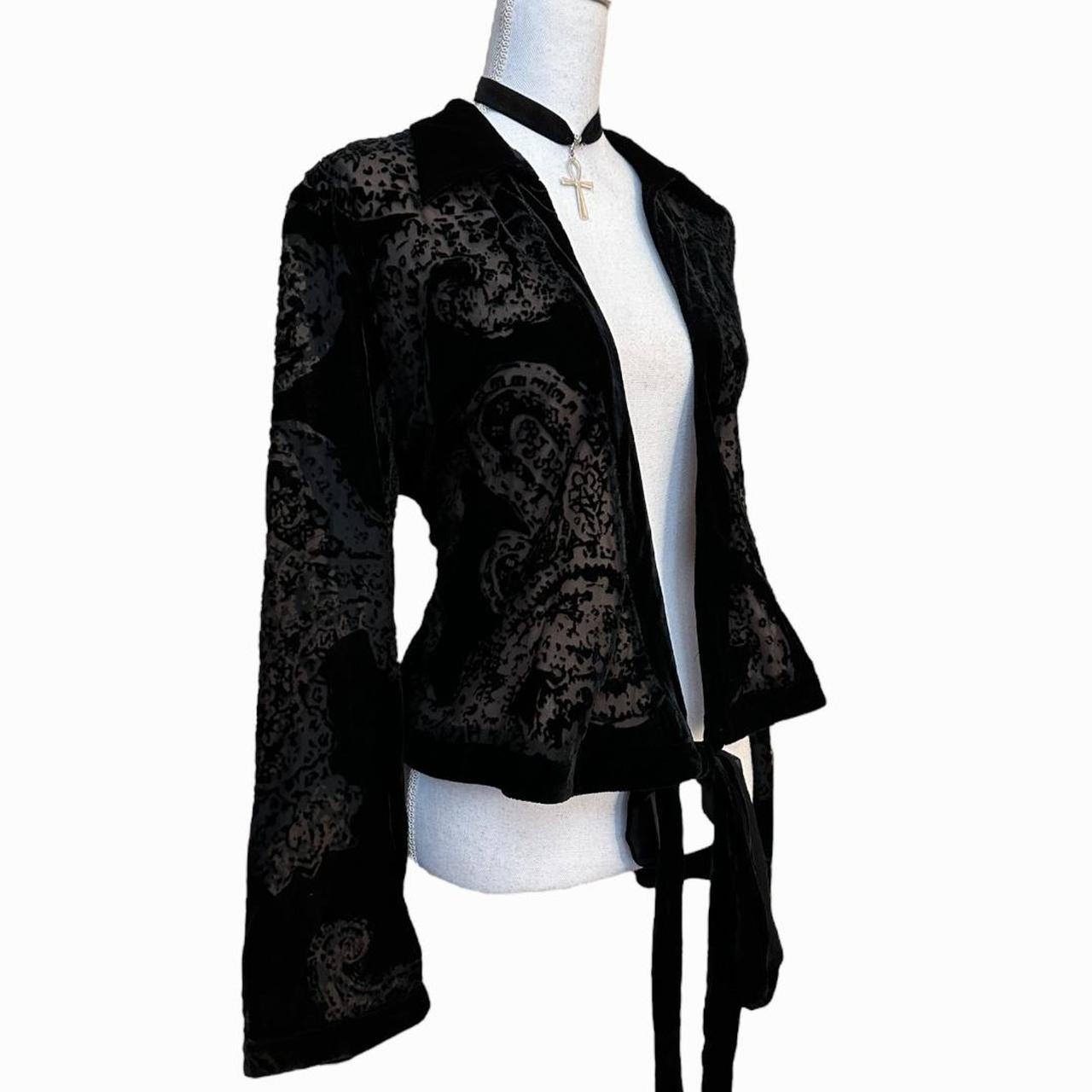 Vintage 90's Black Velvet Tie Front Cardigan brand:... - Depop