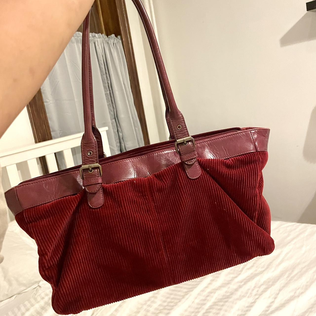 Vintage Corduroy Handbag in Deep Red Jasper Conran... - Depop