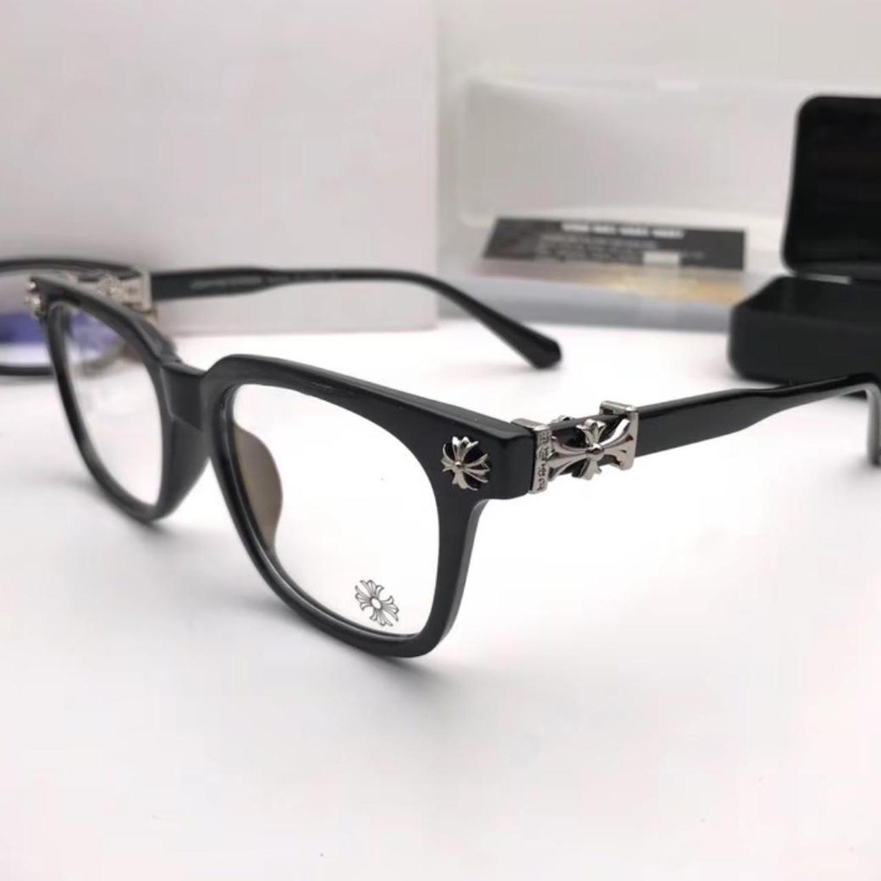 Black Chrome Hearts square glasses in hand next day... | Depop