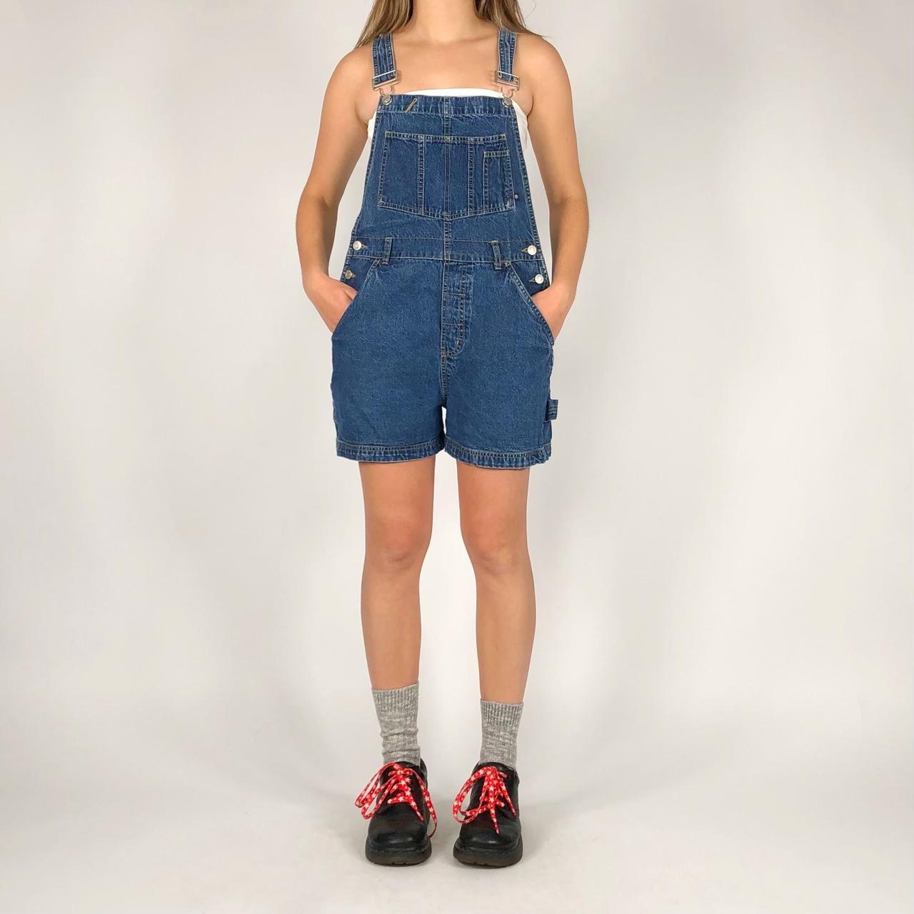 Vintage 90s denim shortalls! Adjustable straps.... - Depop