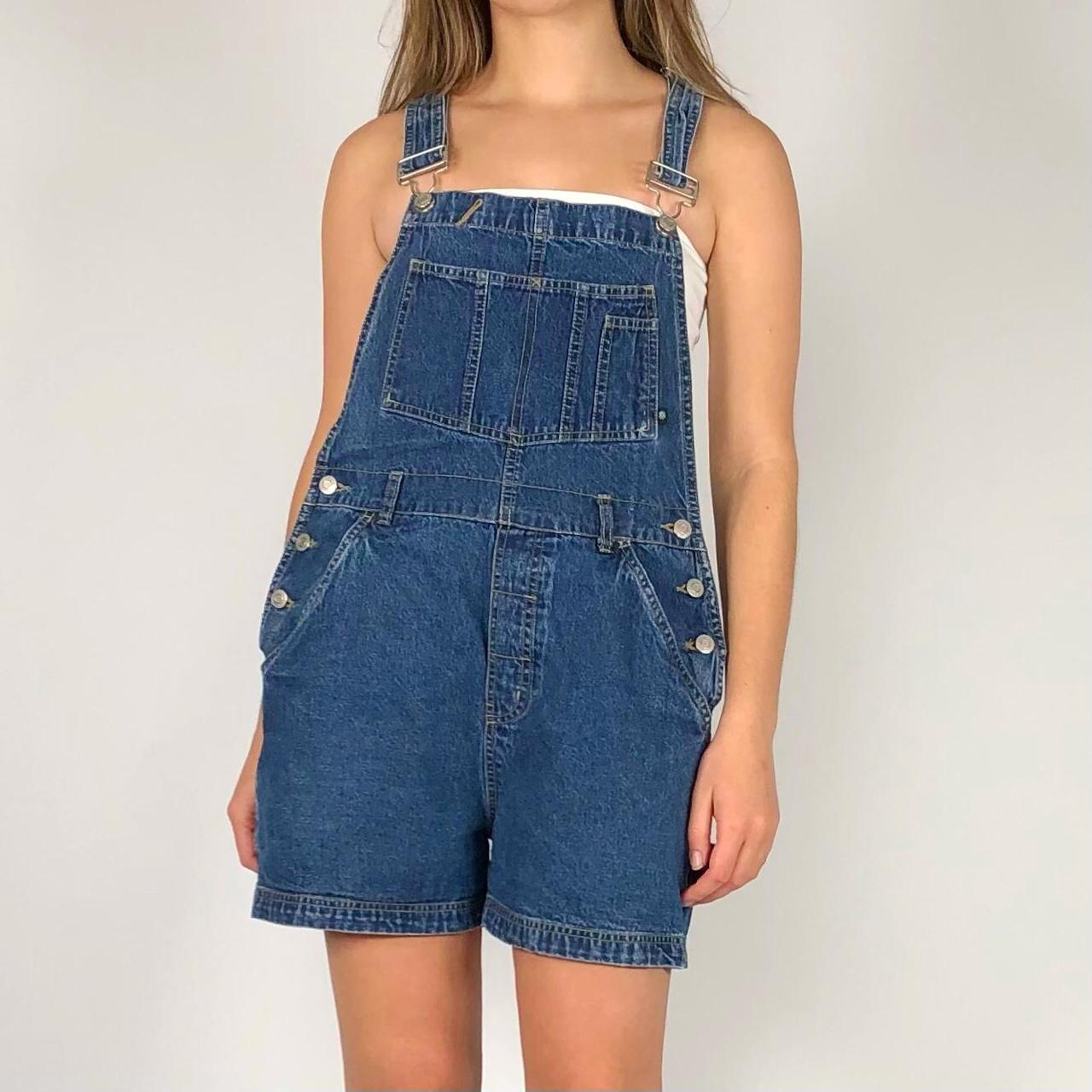 Vintage 90s denim shortalls! Adjustable straps.... - Depop
