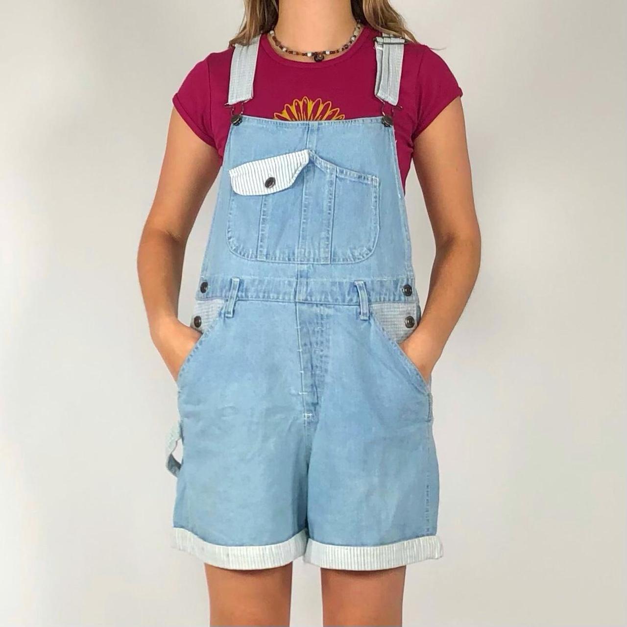 Vintage 90s denim shortalls! Adjustable straps. Some... - Depop