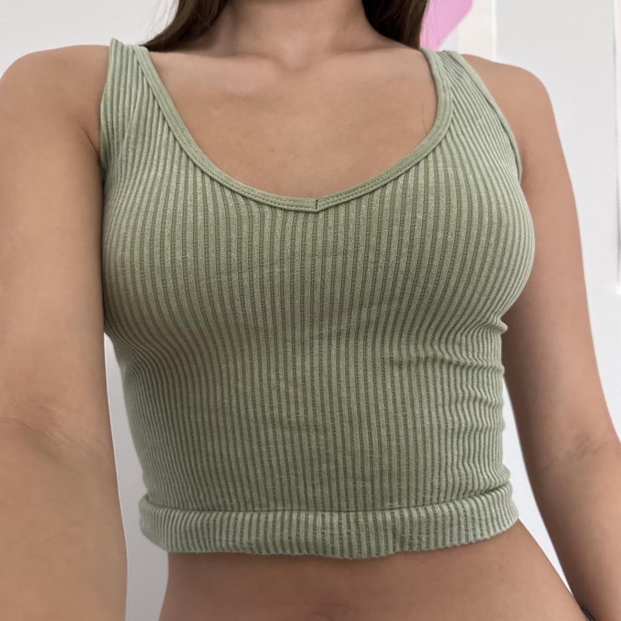 Green Ribbed Tank -worn once -super cute fall staple - Depop